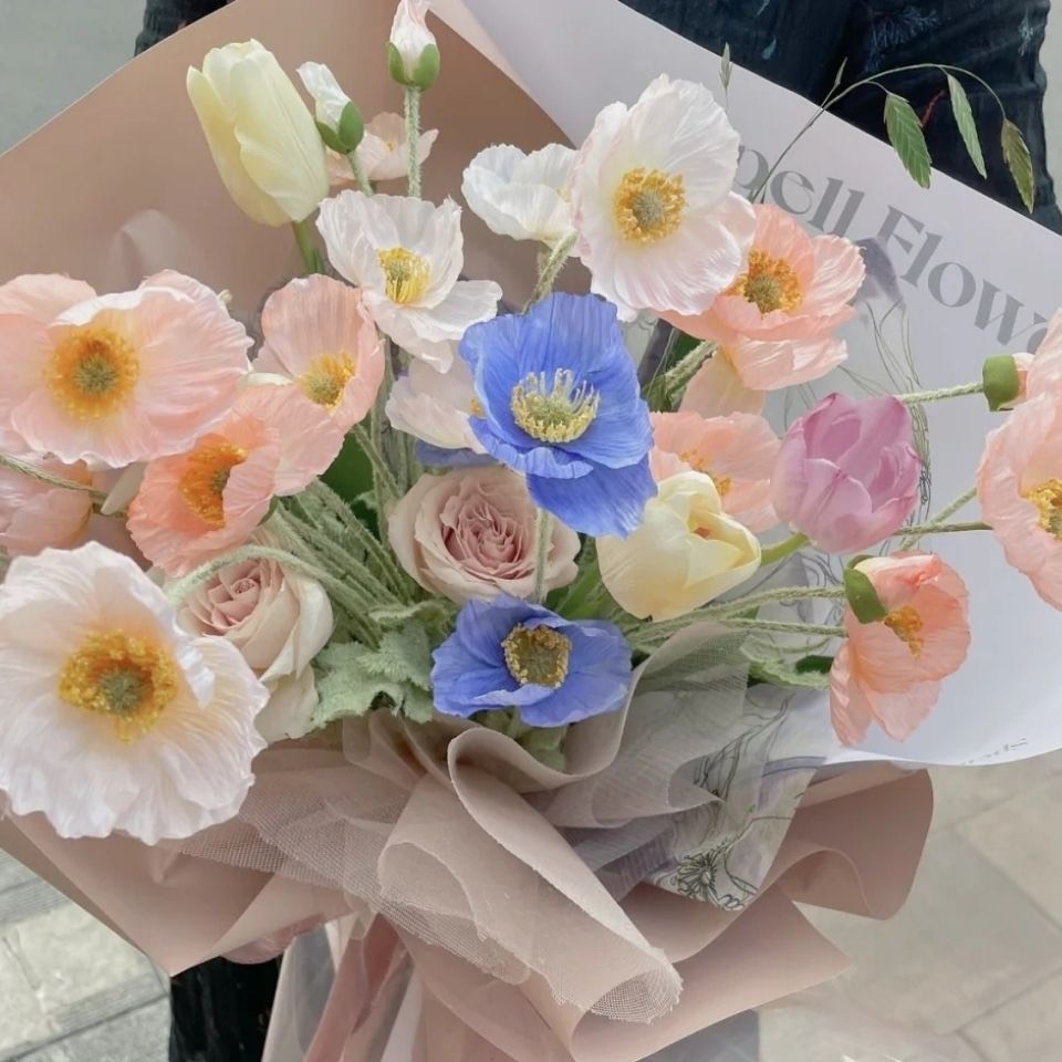 Hoa poppy giả, hoa lụa anh túc đẹp cao cấp trang trí, decor phòng 1 ...