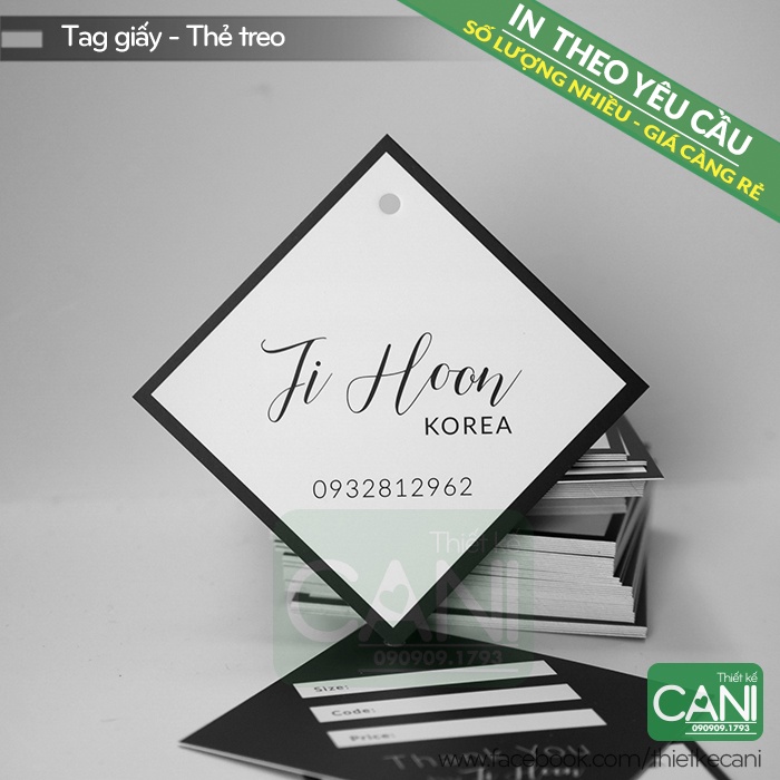 1000c Thẻ Tag giấy treo quần áo thoi vuông 4 x 4cm In theo yêu cầu Tem ...