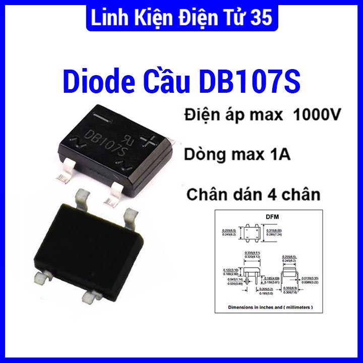 Diode cầu 1A DB107 SMD chân cắm/chân dán chỉnh lưu dòng điện xoay chiều ...
