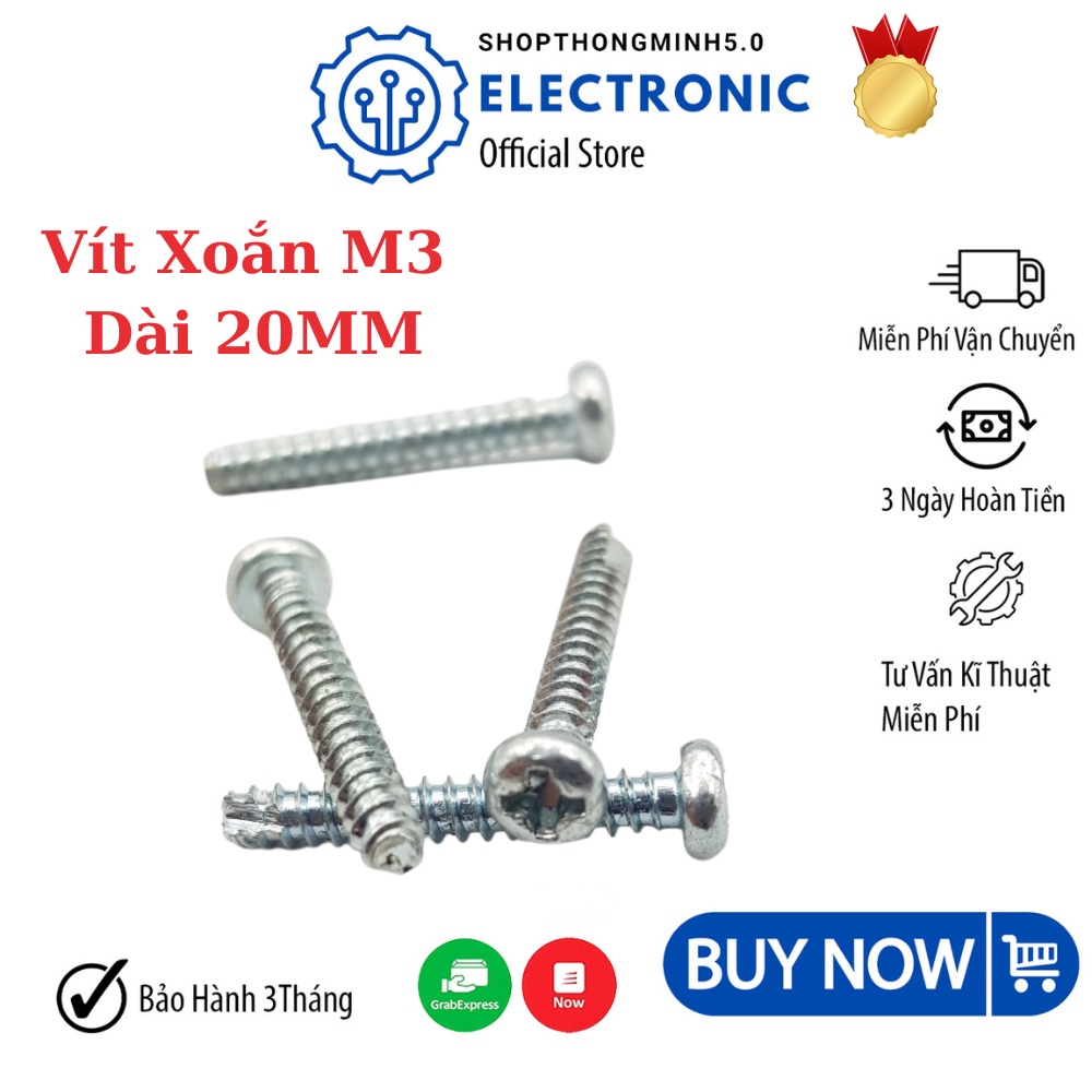 Vít Xoắn M3+20MM Mũ Lồi Vít M3 Dài 20MM sử dụng bắt hộp nhựa bản mạch ...