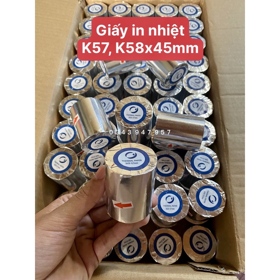 GIẤY IN NHIỆT K57 - K58 x 45mm, Giấy in bill - Giấy in hoá đơn khổ K57 K58*45, K57 k58 phi 45 ...