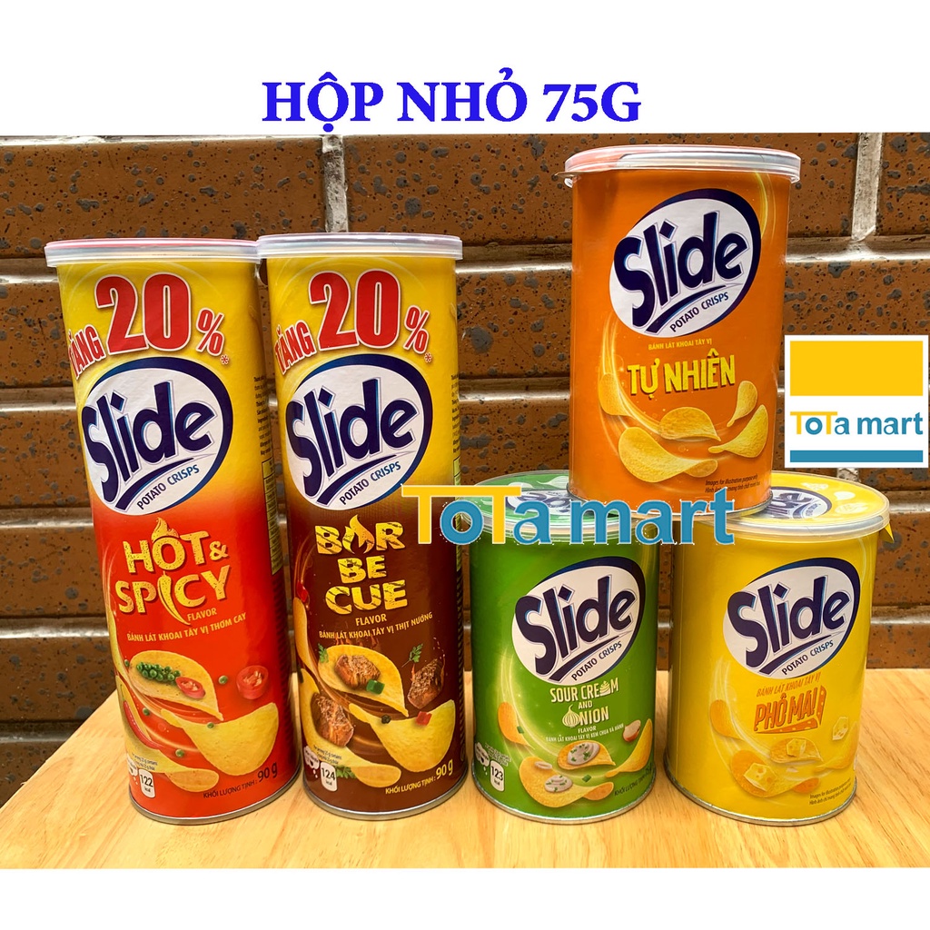 (hsd 07,08/2024) DỄ VỠ. Snack khoai tây lon SLIDE hộp nhỏ 65g đủ vị ...