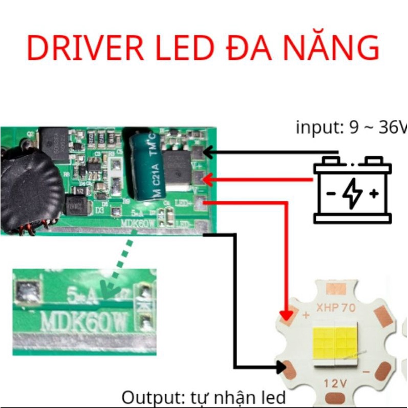 Mạch driver đèn bi led 60W tự nhận điện áp vào ra đế nhôm công suất ...