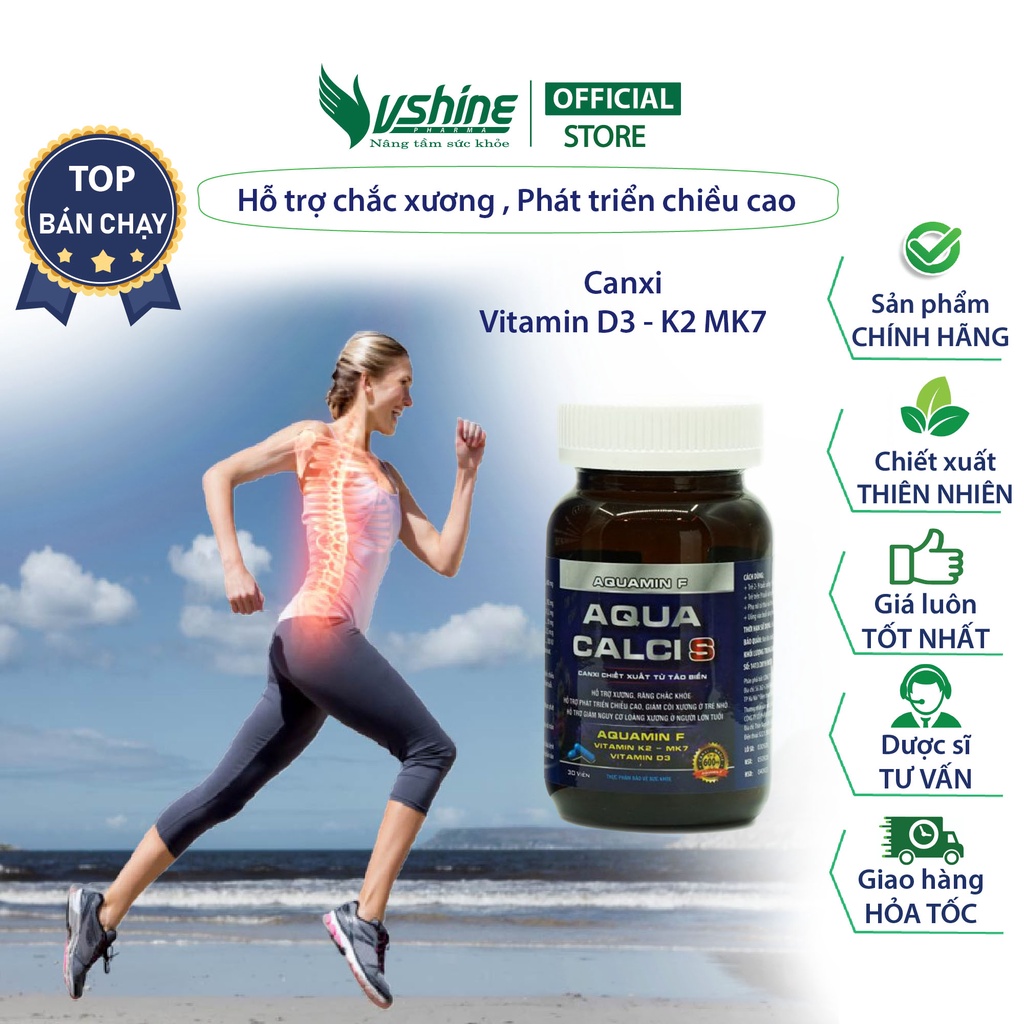 Viên uống Bổ sung canxi và vitamin D3 hỗ trợ chắc xương Aqua Calci S Vshine cao cấp chiết xuất ...