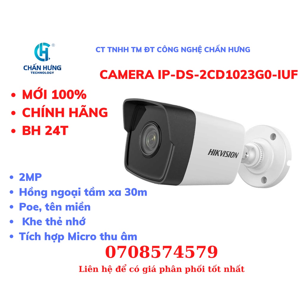 CAMERA IP 2MP thân trụ có mic HIKVISION DS-2CD1023G0-IUF 1023 | Shopee Việt Nam