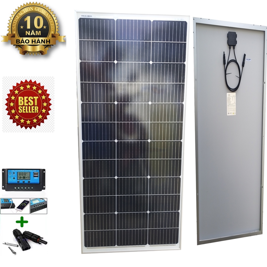 Tấm Pin NLMT đơn tinh thể Mono 100W (9bb) tặng điều khiển sạc 30A PWM ...