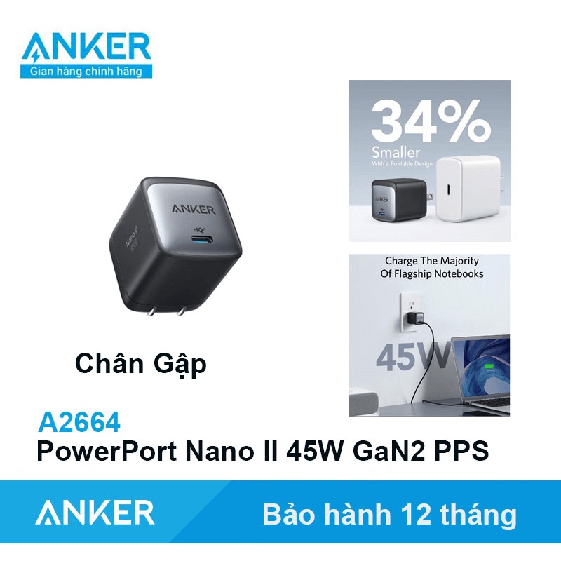 Củ sạc ANKER 45W Nano II GaN Thế hệ 2 - A2664 Sạc nhanh PD 20W Siêu ...