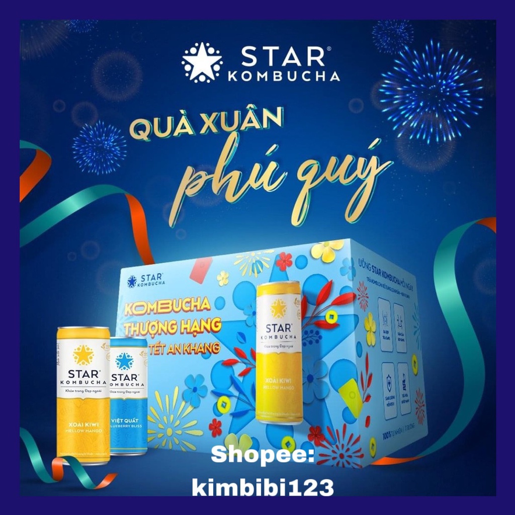 (DATE2025)Thùng 12 lon trà STAR KOMBUCHA mix vị 250ml/lon - trà lên men ...