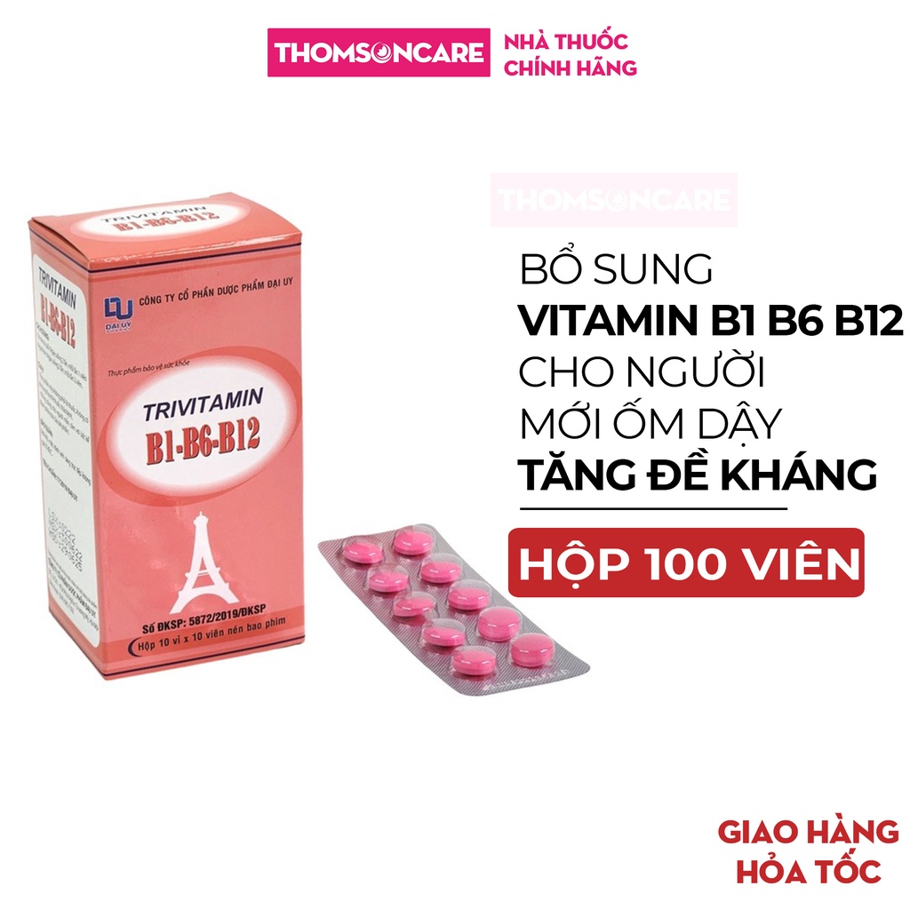 Vitamin B1 B6 B12 Đại Uy, Trivitamin 3B viên nén, giúp bổ sung vitamin cho cơ thể - (Hộp 10 vỉ x ...