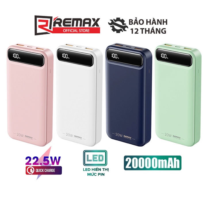 Pin dự phòng sạc nhanh Remax RPP-521 Bole Series 20000mAh QC 22.5W và PD 20W - tích hợp 2 input ...