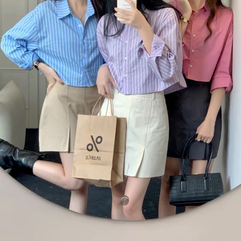 Sơ mi croptop trơn, kẻ sọc Hàn quốc (SM01) | Shopee Việt Nam