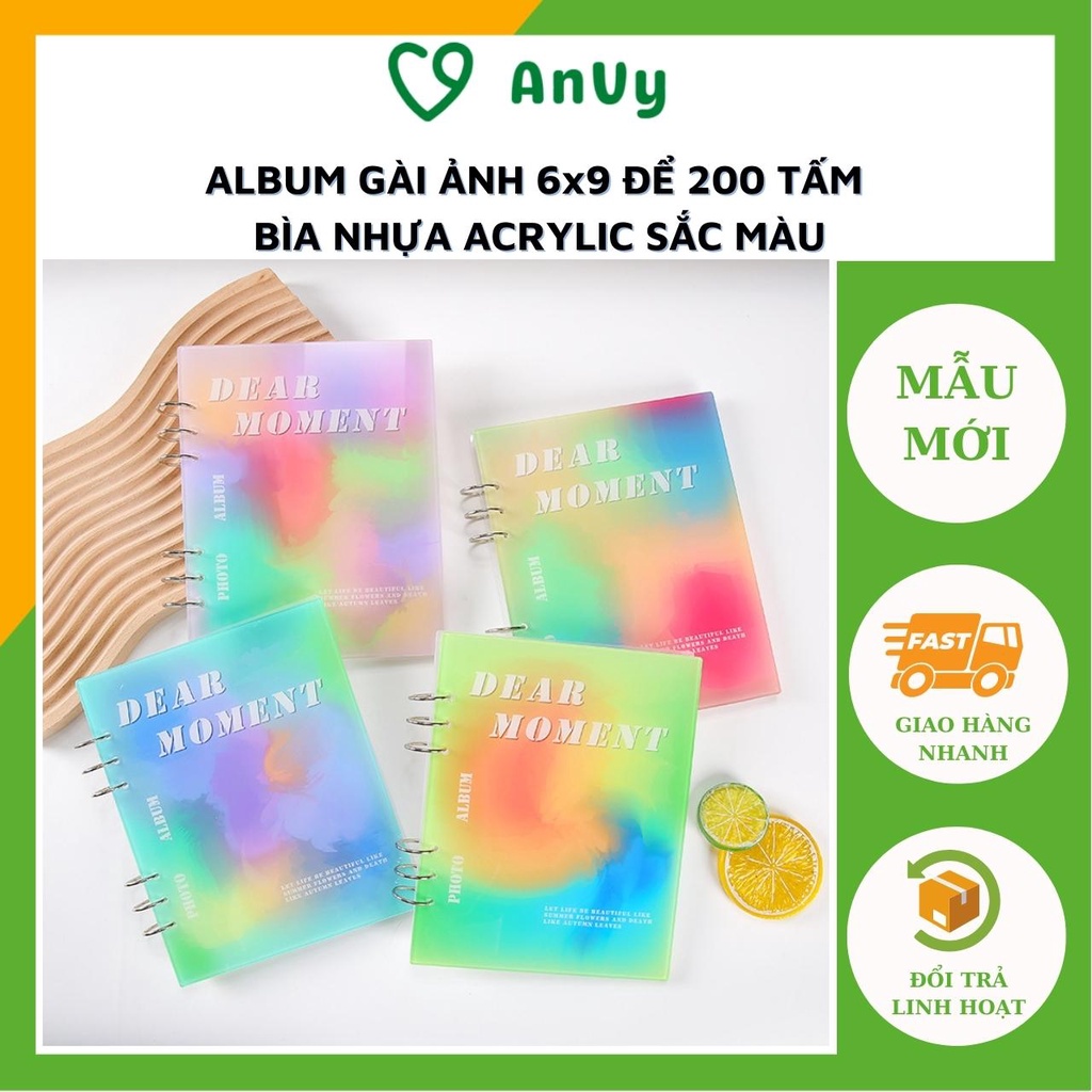 Album ảnh 6x9 đựng 200 ảnh bìa nhựa Acrylic sắc màu gáy còng làm binder ...