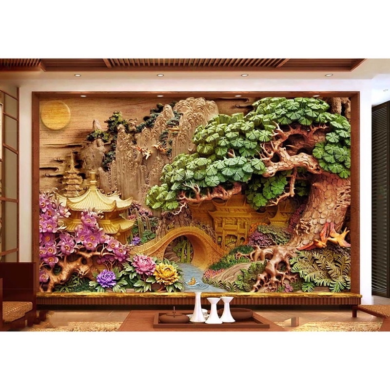 Tranh 3D hiệu ứng điêu khắc. Công nghệ in UV cao cấp size 160x160 ...