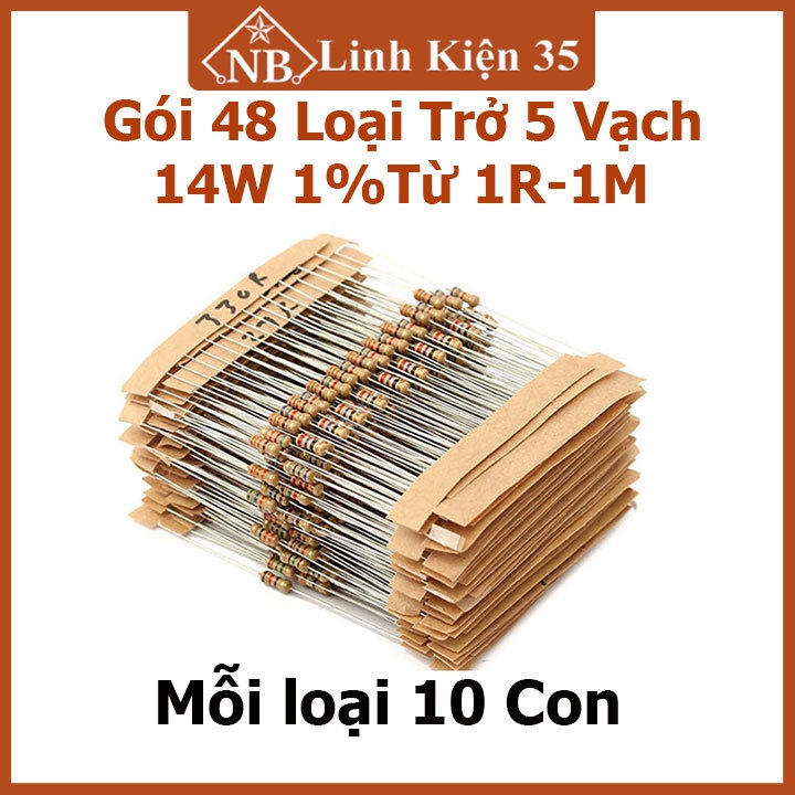 Combo 48 loại trở 5 vạch 1/4W 1% từ 1R-1M mỗi loại 10 con, chất lượng | Shopee Việt Nam