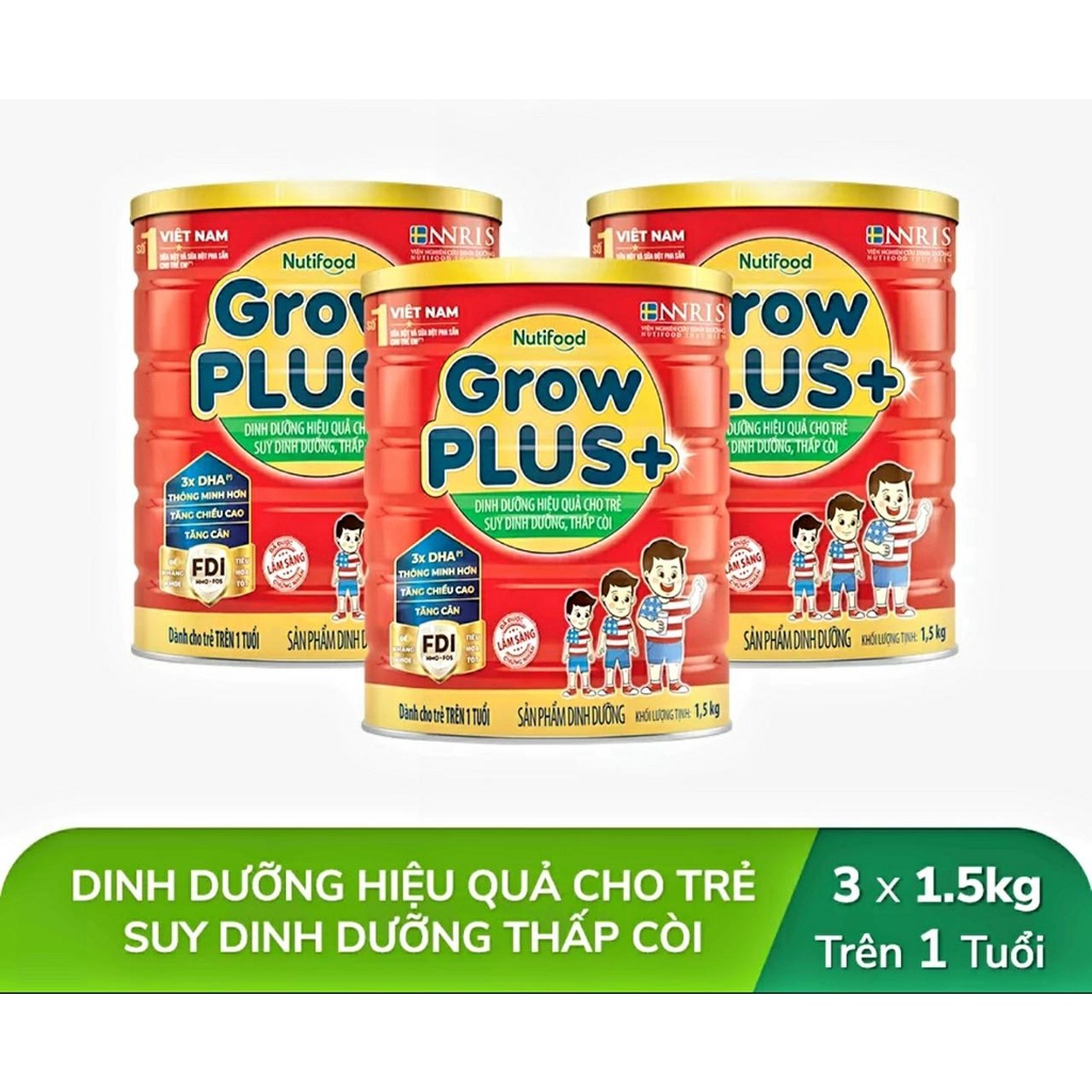 [HSD T3-2025] COMBO 3 Lon Sữa Bột Nutifood Grow Plus+ Đỏ - Hộp 1,5kg. | Shopee Việt Nam
