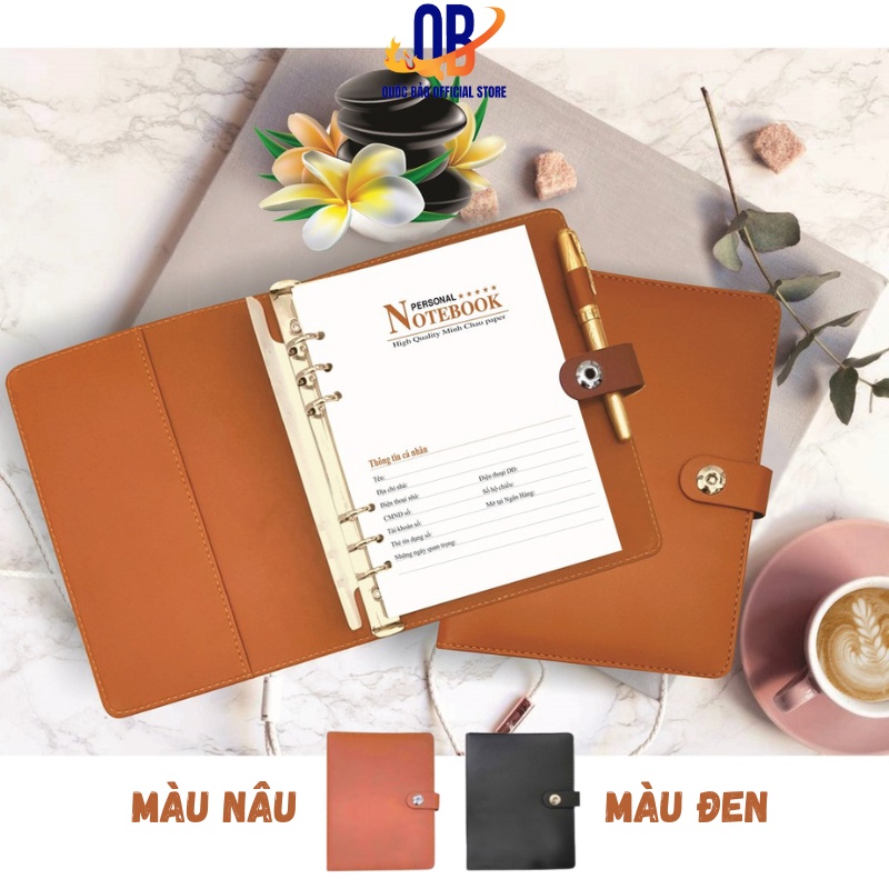 Sổ còng A5 bìa da cao cấp 160 trang - ruột sổ còng 6 lỗ làm sổ tay ...