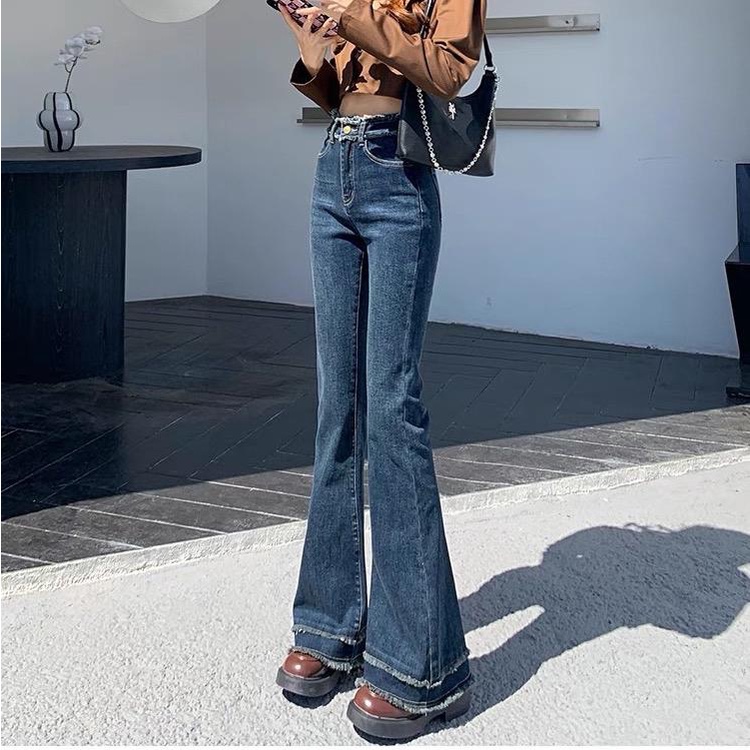 Quần jean nữ Nino Official Quần jean ống loe kiểu lưng tua lai đắp dài 100cm (Q217) | Shopee ...