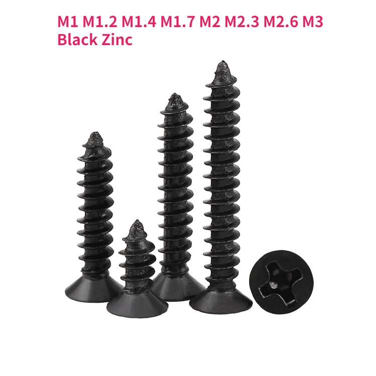 Vít Đầu Dẹt Chữ Thập Bằng Kẽm Màu Đen M1 M1.2 M1.4 M1.7 M2 M2.3 M2.6 M3 | Shopee Việt Nam