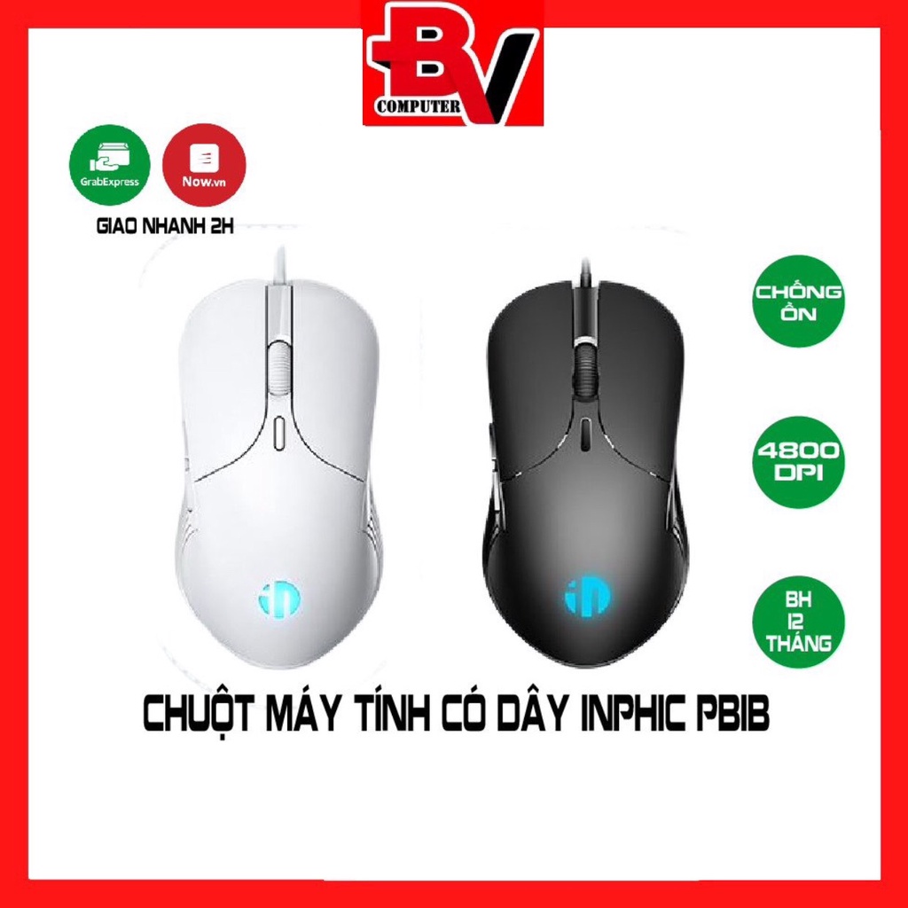 Chuột máy tính chơi game Inphic PB1B bản có dây DPI 4800 thiết kế công thái học phù hợp cả ...