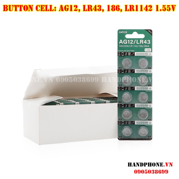 10 viên pin cúc áo 1.5V AG12 LR43 186 LR1142 dung lượng 110mAh cho Đồng ...