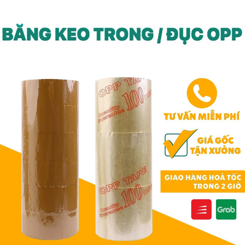 [LOẠI TỐT] 1 Cây Băng Keo Trong 1KG2, Băng Keo Đục 5cm 100Y (Dán Thùng, Đóng Gói,..) - 6 Cuộn ...