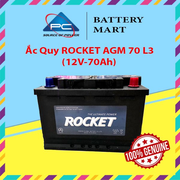 Bình Ắc Quy 12V-70Ah, Ắc Quy ROCKET AGM 70 L3 | Shopee Việt Nam