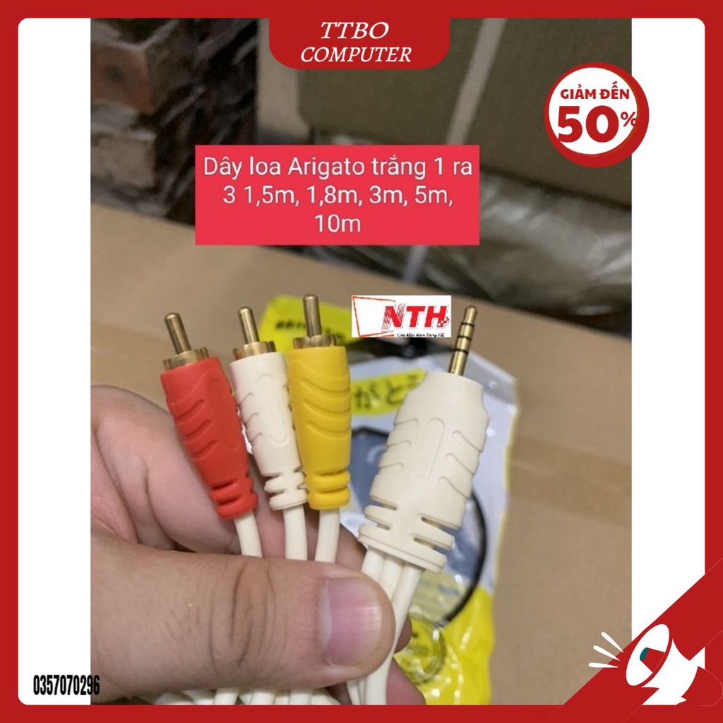 Dây loa trắng xịn 1 ra 3 đầu 3.5mm dài 1.5M 1.8M 3M 5M 10M Arigato hàng chính hãng bảo hành 3 ...