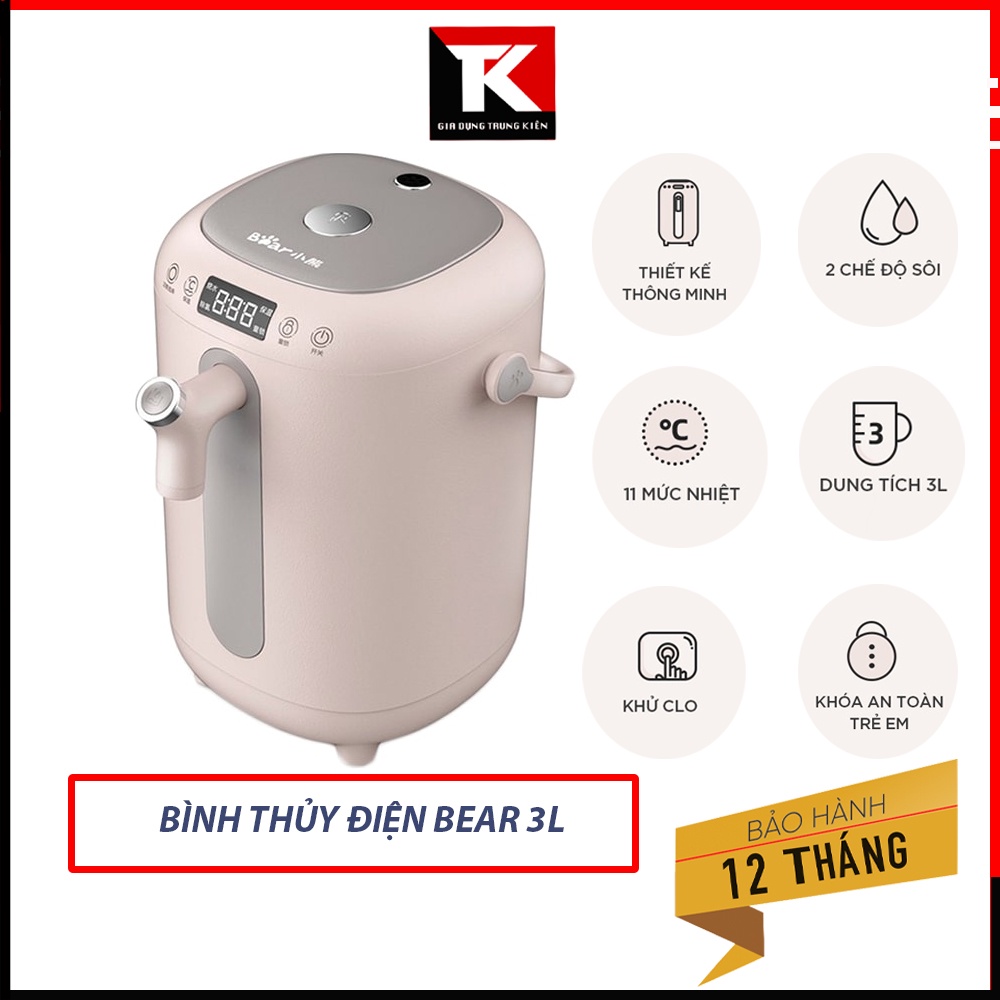 Bình thuỷ điện Bear dung tích 3L đun nước pha sữa pha trà cà phê 11 mức nhiệt BẢO HÀNH 12 THÁNG ...