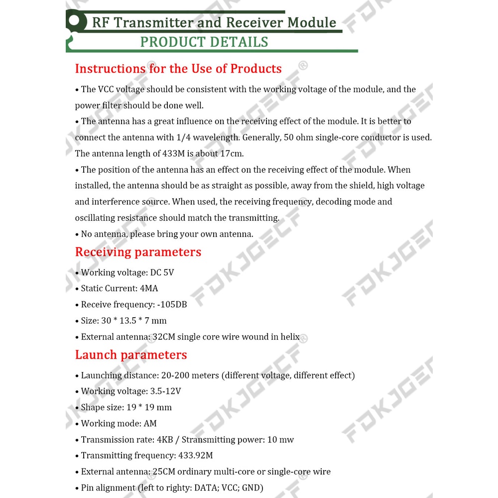 Mô Đun Truyền Phát Không Dây 433MHZ RF 5V DC 433MHZ / 315MHZ Cho ...