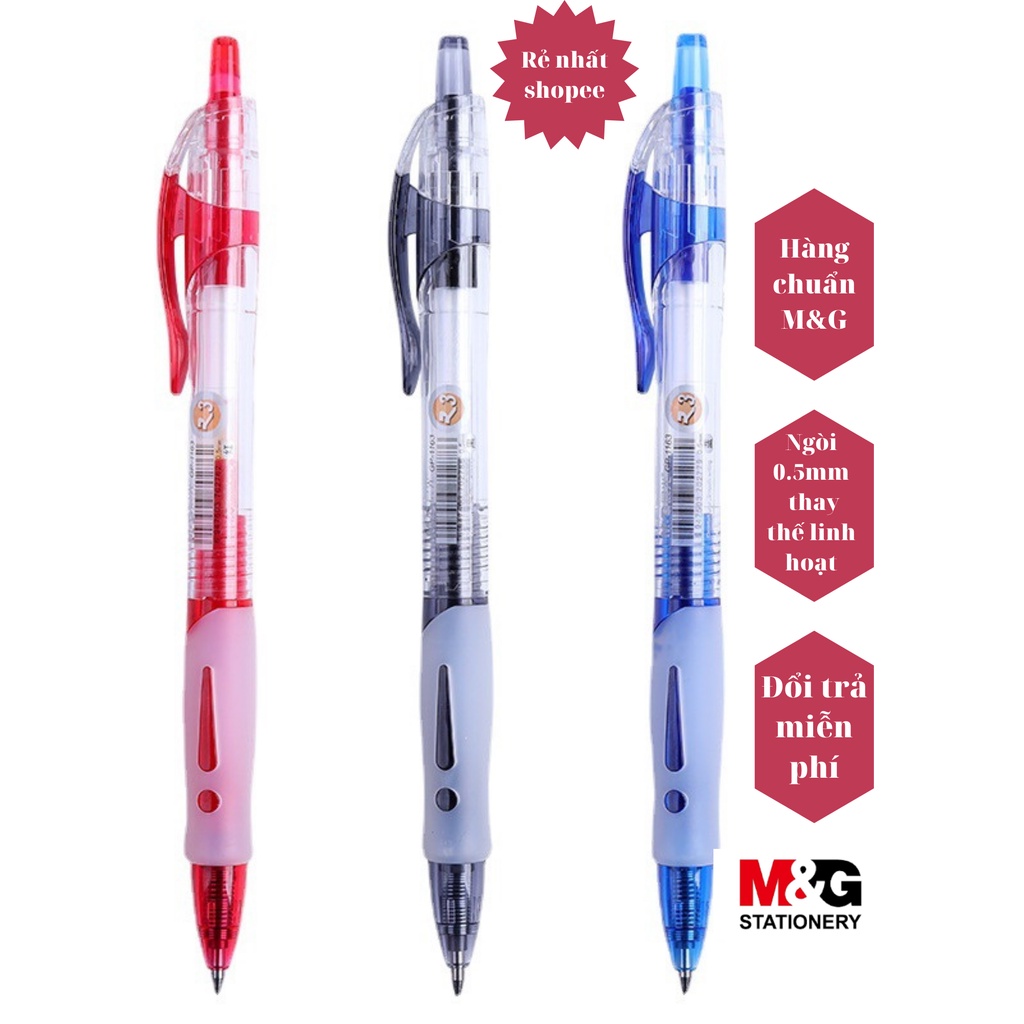 Bút mực gel 0.5mm, bút gel bấm, bút bi nước MG 1163 loại xịn ngòi trơn ...
