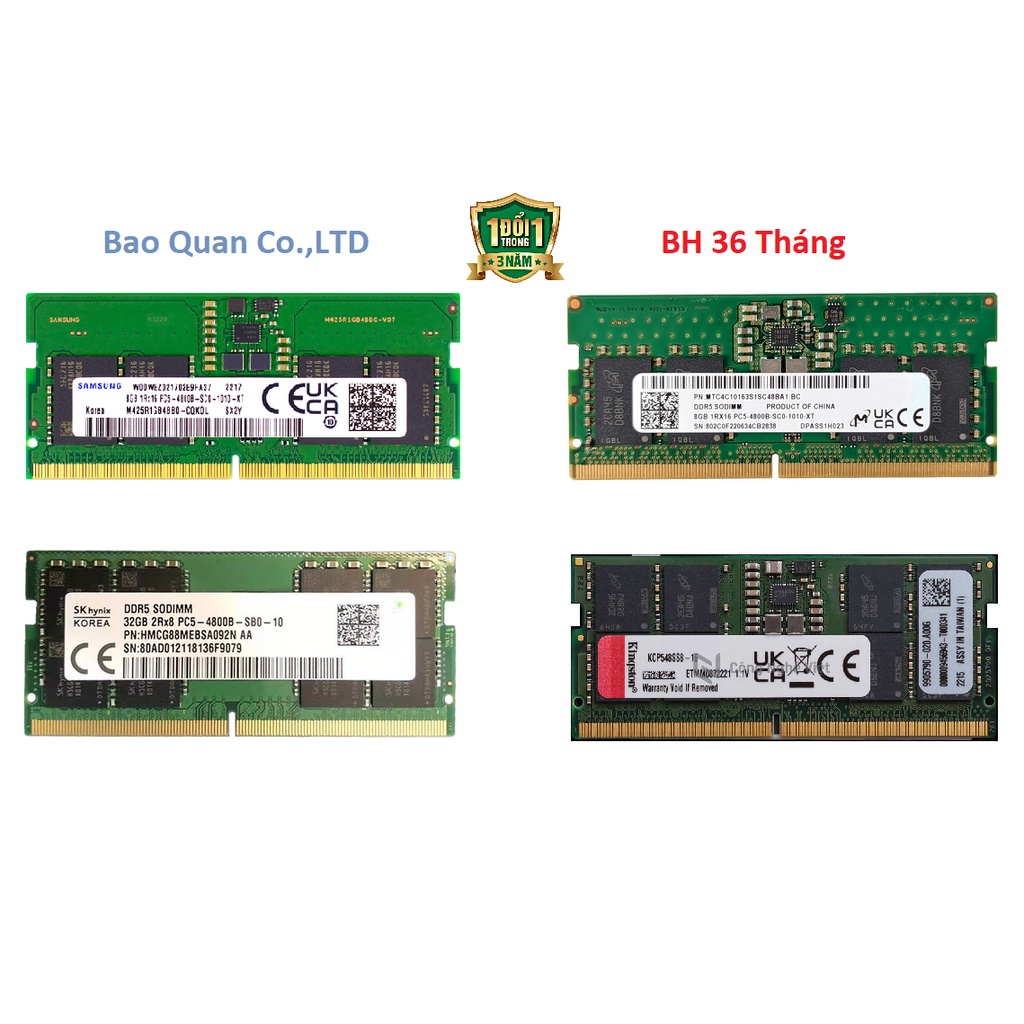 Ram laptop DDR5 Samsung - SK Hynix - Micron Crucial - Kingston 8GB / 16 GB / 32GB Bus 4800 ...