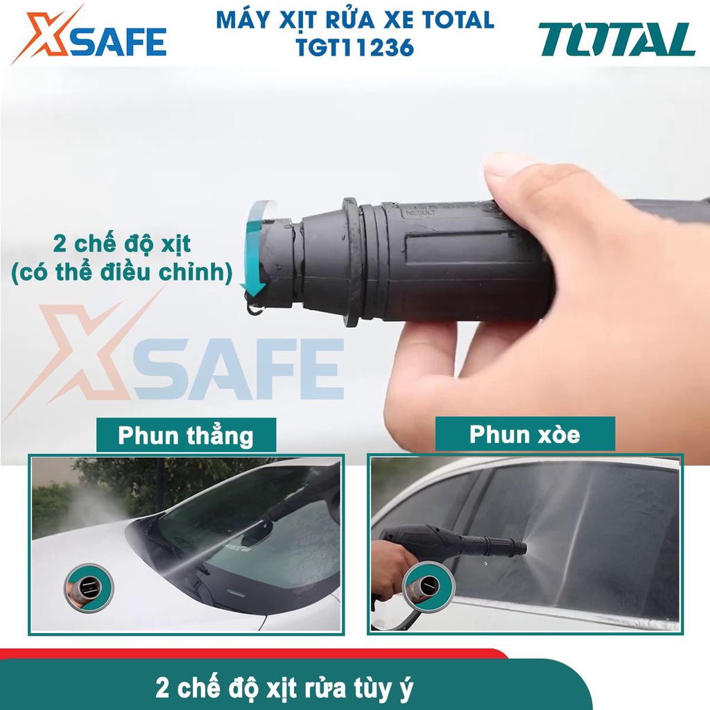 Máy xịt rửa xe TOTAL TGT11236 1500W dây đồng, motor từ không chổi than Máy rửa xe cao áp 100Bar ...