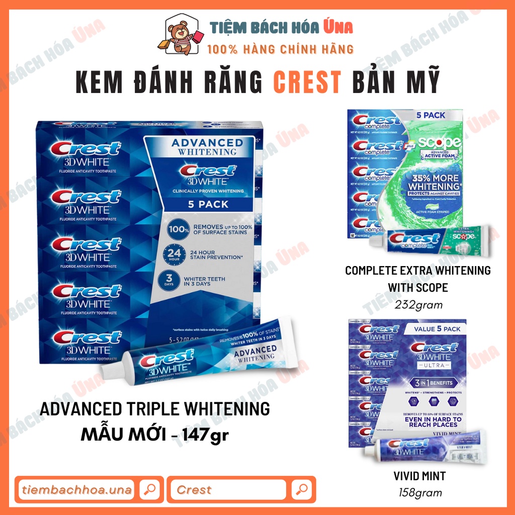 Kem đánh răng Crest 3D White ADVANCED TRIPLE WHITENING 158G - Tiệm bách ...