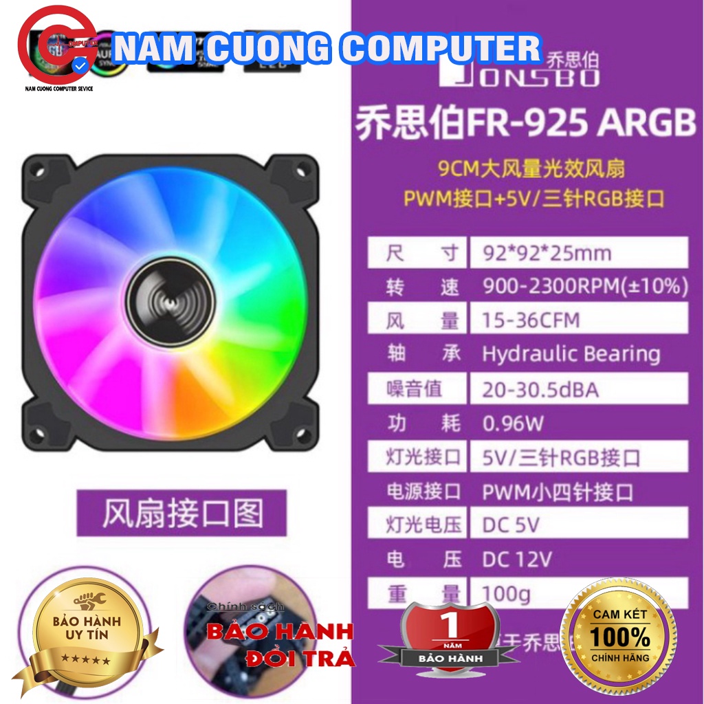 Quạt Tản Nhiệt Jonsbo FR925, Fan 9cm Led RGB - Tự Động Đổi Màu / Sync ...