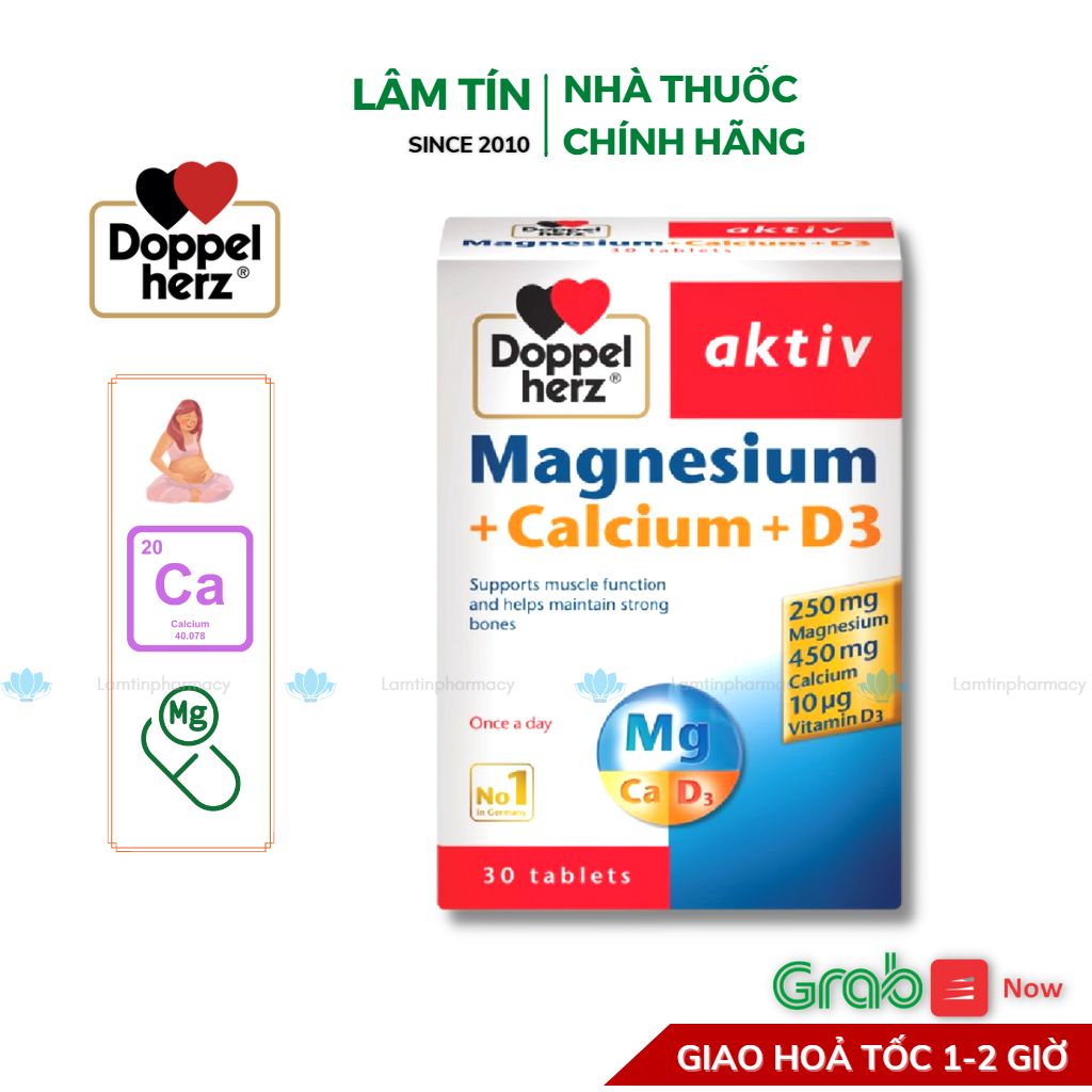 (Chính Hãng ) Canxi phòng ngừa loãng xương Doppelherz Magnesium + Calcium + D3(H30 viên ...