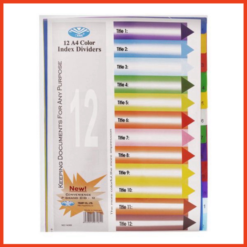 Chia file nhựa 12 màu, phân trang A4 có số (1 tệp 12 bìa) | Shopee Việt Nam