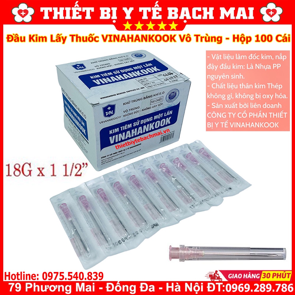 Đầu Kim Lấy Thuốc 18G, 20G, 22G, 23G, 25G, 26G Vinahankook - Hộp 100 Chiếc | Shopee Việt Nam