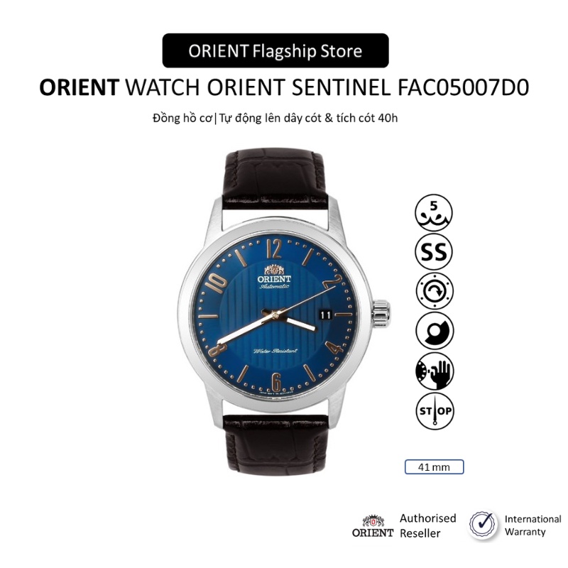 Đồng hồ cơ Orient Sentinel FAC05007D0 nam automatic mặt kính cường lực chống xước dây da đeo tay ...