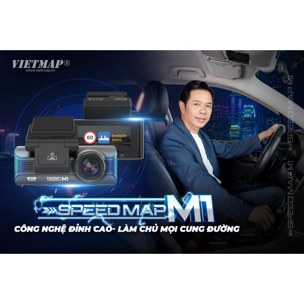 Camera hành trình SpeedMap M1, Ghi hình trước sau, hiển thị giới hạn ...