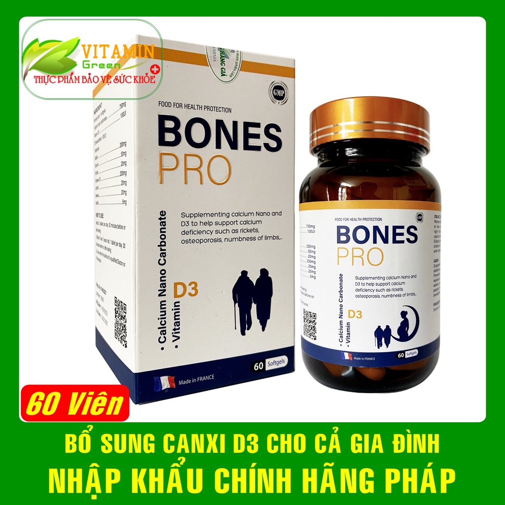 Viên uống bổ sung canxi nano D3 cho cả gia đình BONES PRO (hộp 60 viên ...