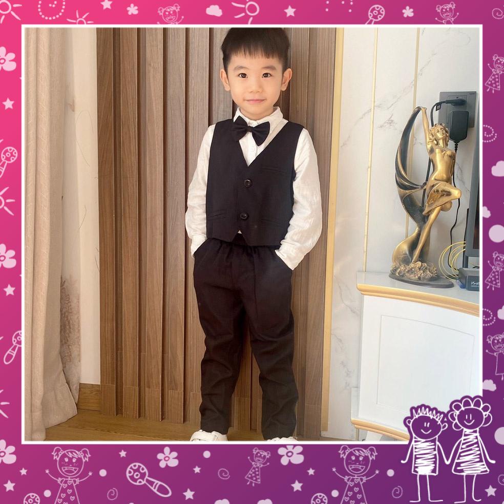 Set Gile 4 chi tiết đồ vest cho bé trai màu đen trắng MamLa | Shopee ...