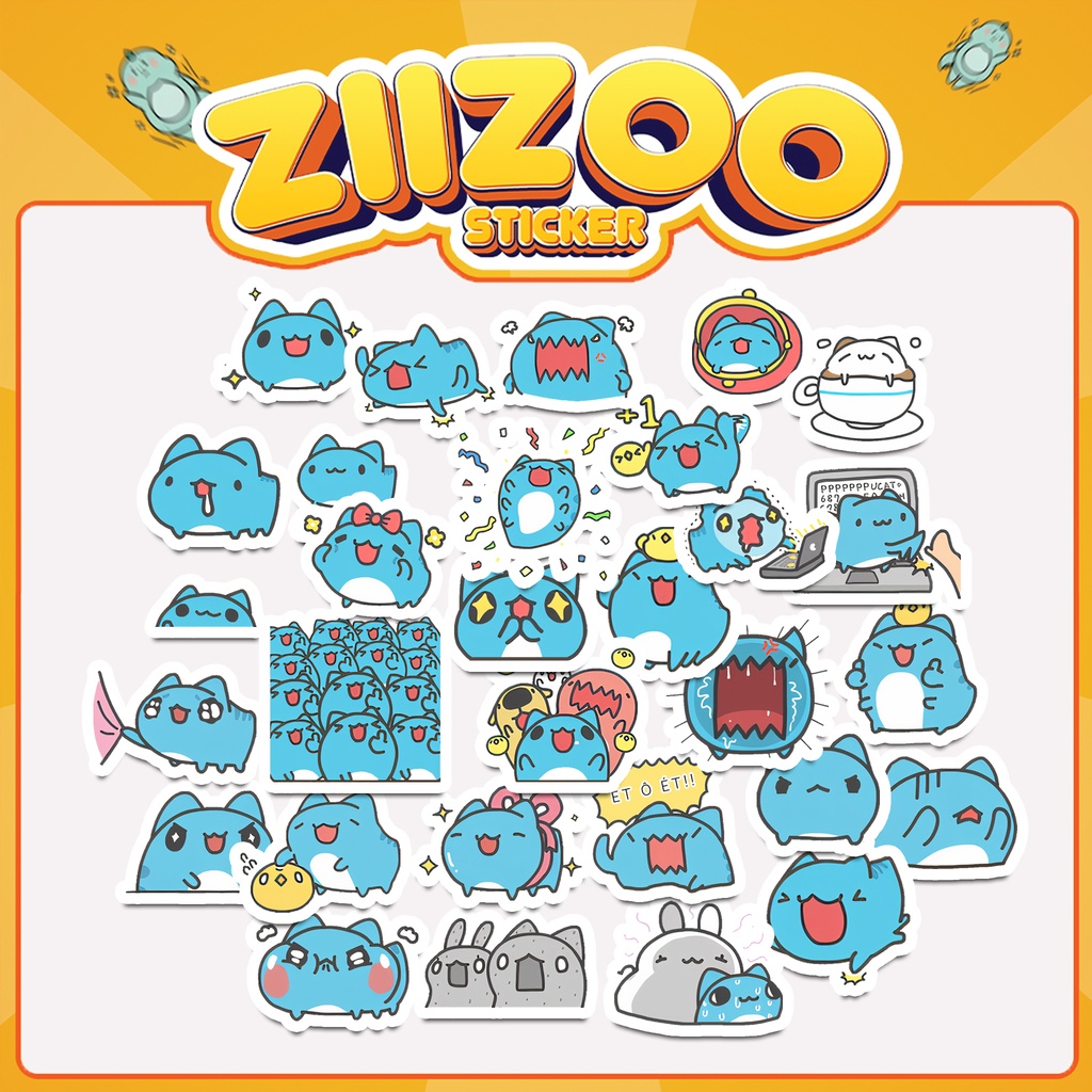 Set 30 Sticker Mèo Capoo Cute, hình dán trang trí bình nước, điện thoại ...