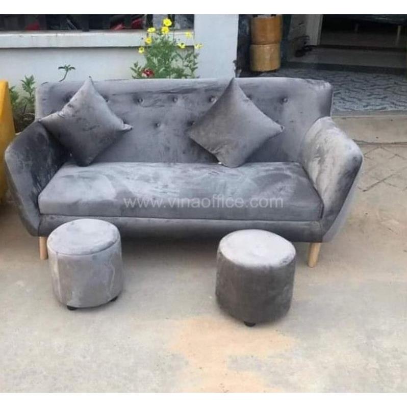 Bộ ghế sofa vải nhung màu xám,có kèm gối và đôn văn phòng SB07 | Shopee ...