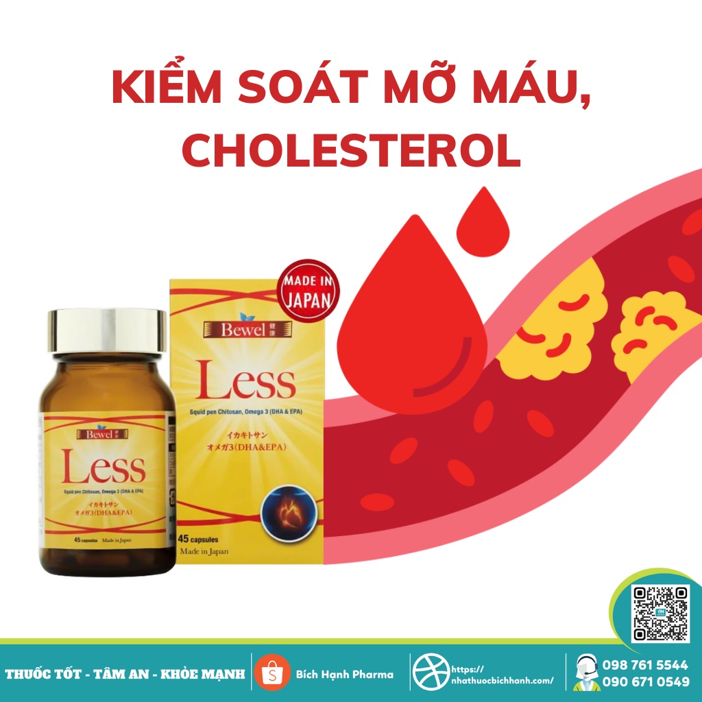 Viên uống hỗ trợ kiểm soát mỡ máu, cholesterol Bewel Less từ Nhật Bản ...