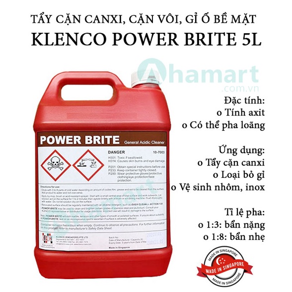 Hóa chất tẩy cặn canxi, cặn vôi, gỉ ố bề mặt Klenco Power Brite 5L | Shopee Việt Nam