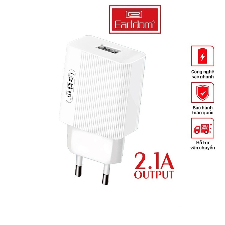 Củ Sạc Earldom ES-201 thiết kế 1 cổng hỗ trợ sạc nhanh 2.1A | Shopee Việt Nam