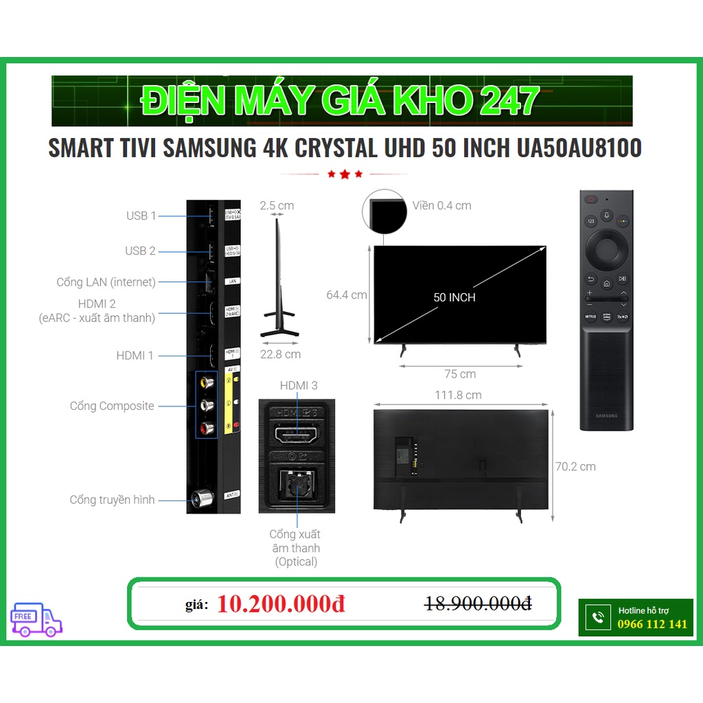 SMART TIVI SAMSUNG 4K CRYSTAL UHD 50 INCH UA50AU8100 | Shopee Việt Nam