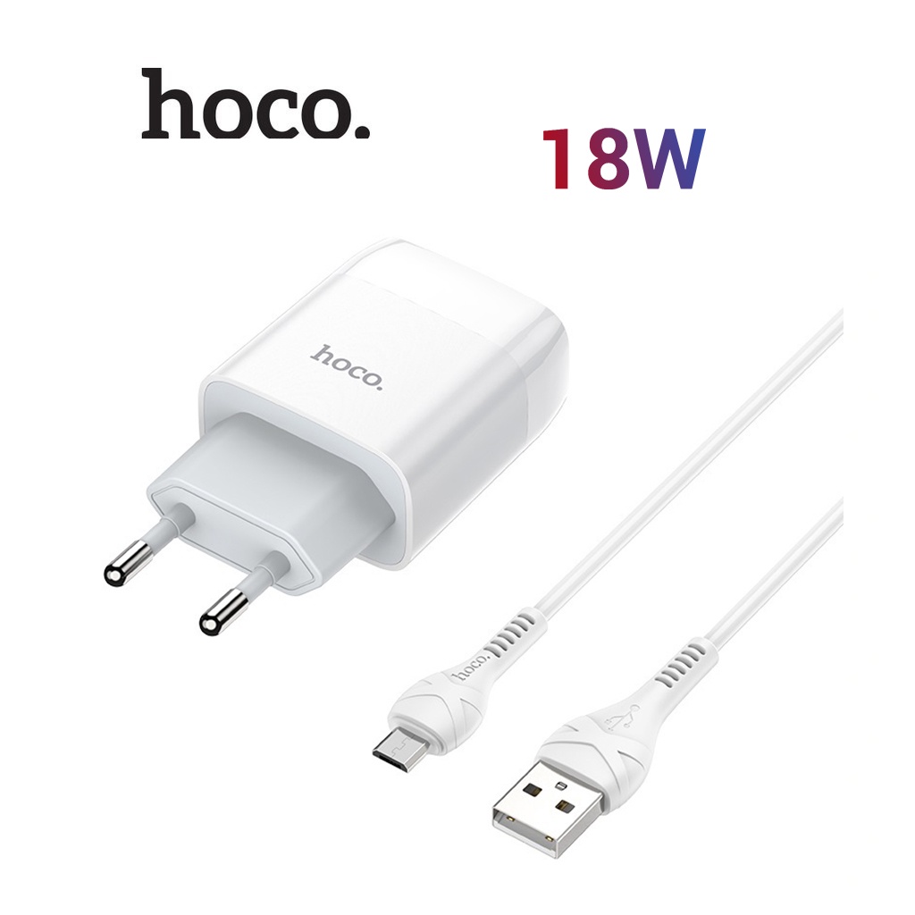 Bộ sạc 18W Hoco C72Q hỗ trợ sạc nhanh 3A chân tròn 1 cổng USB kèm dây ...