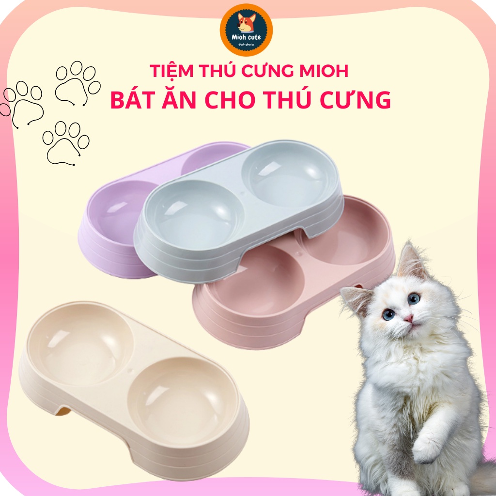 Bát ăn cho chó mèo, khay ăn đôi dành cho thú cưng nhỏ | Shopee Việt Nam