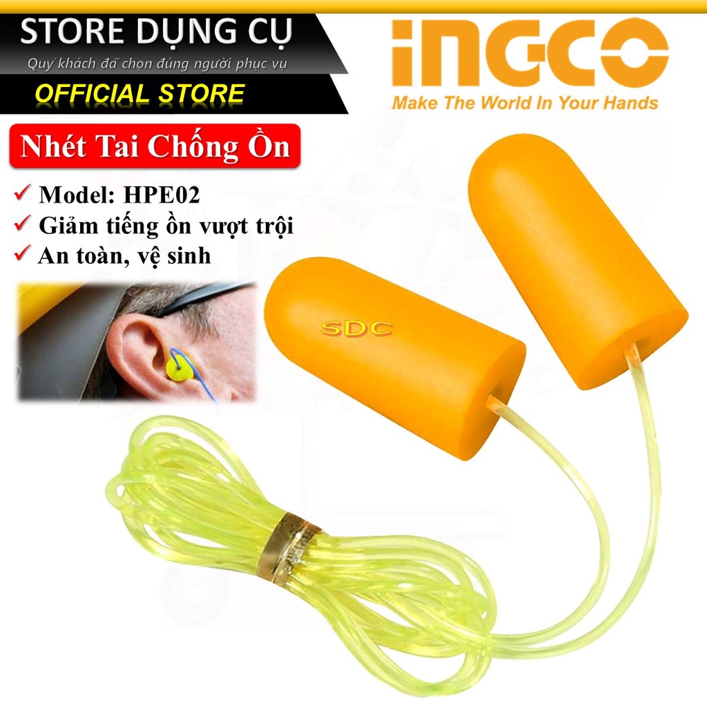 Nhét tai chống ồn INGCO HEP02 làm từ bọt polyurethane. Nút tai phù hợp ...